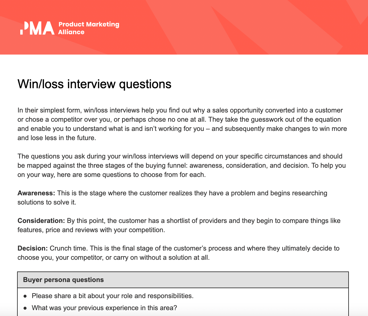 Win/loss interview questions (template) | Download