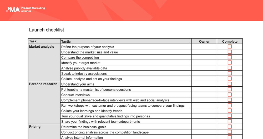 Product launch checklist - Downloadable template