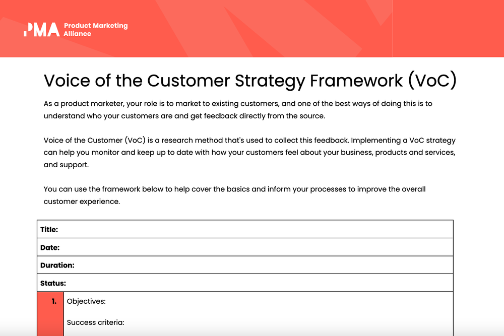 Voice of the Customer (VOC) strategy framework (template)
