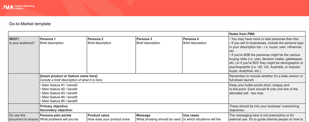 Go to market template | Download