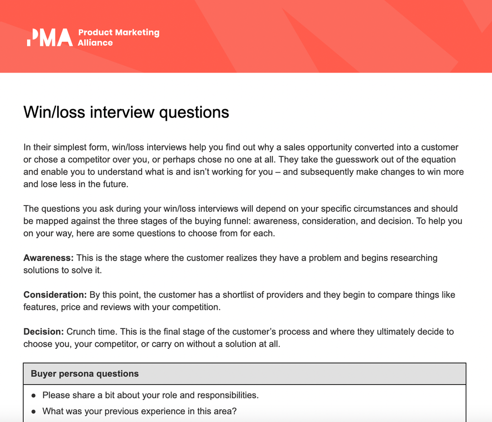 Win/loss interview questions (template) | Download
