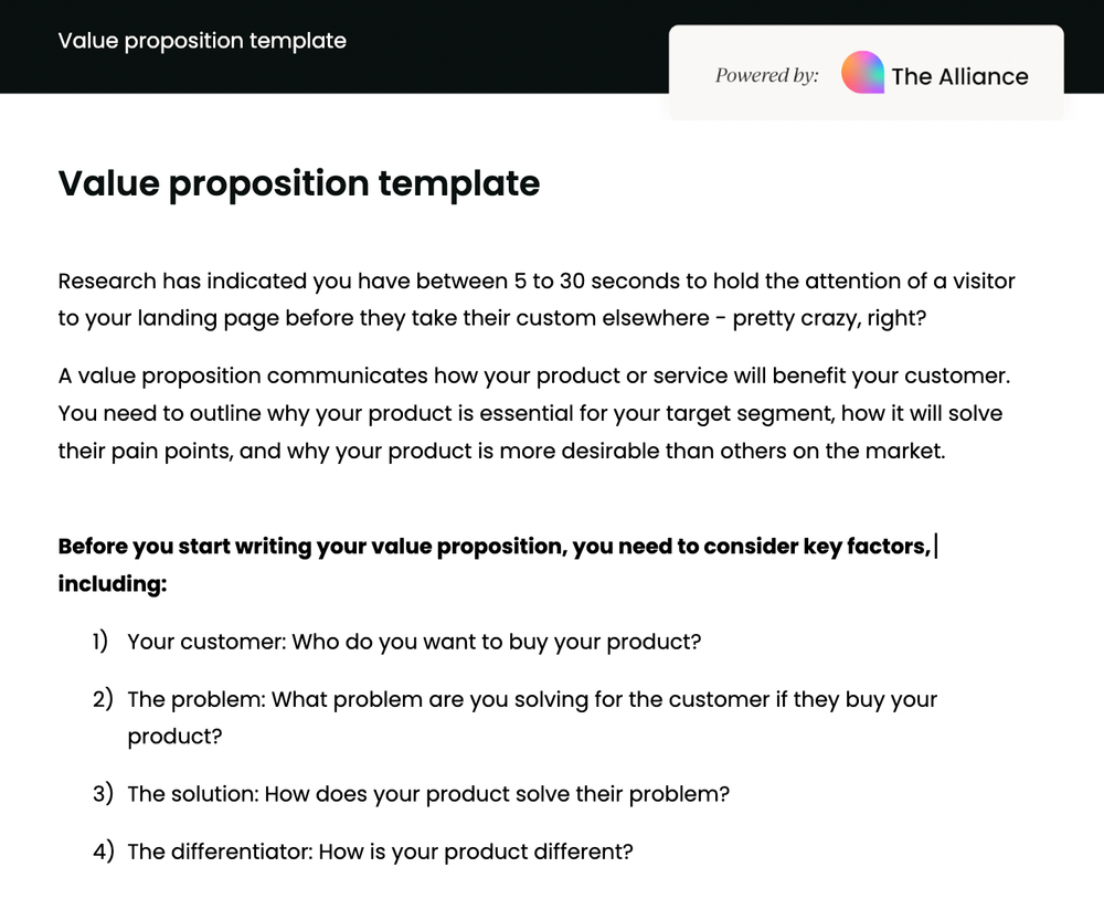 Value proposition template (and example) | Free download