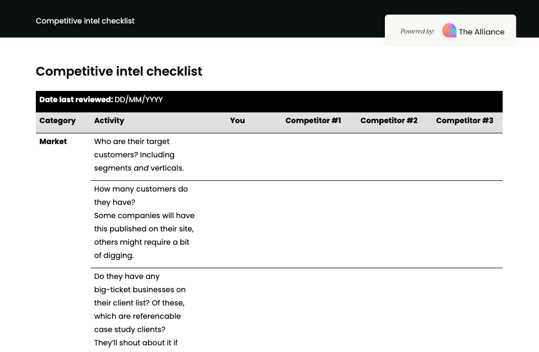 Competitor comparison chart template | Download