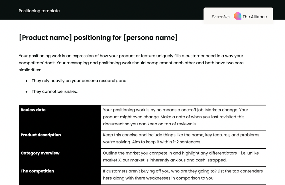 Product positioning template | Free Download