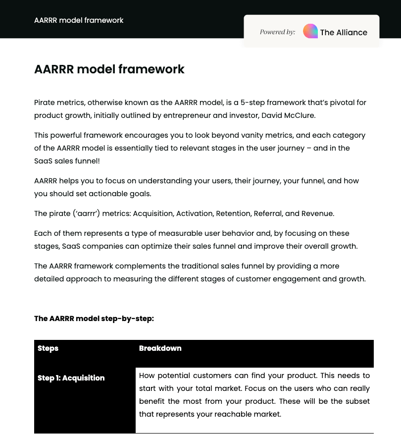 AARRR template (Pirate Metrics Framework) | Download