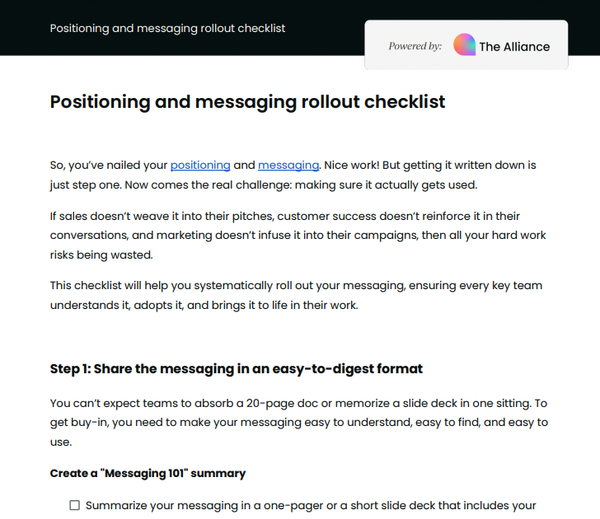Positioning and messaging rollout checklist