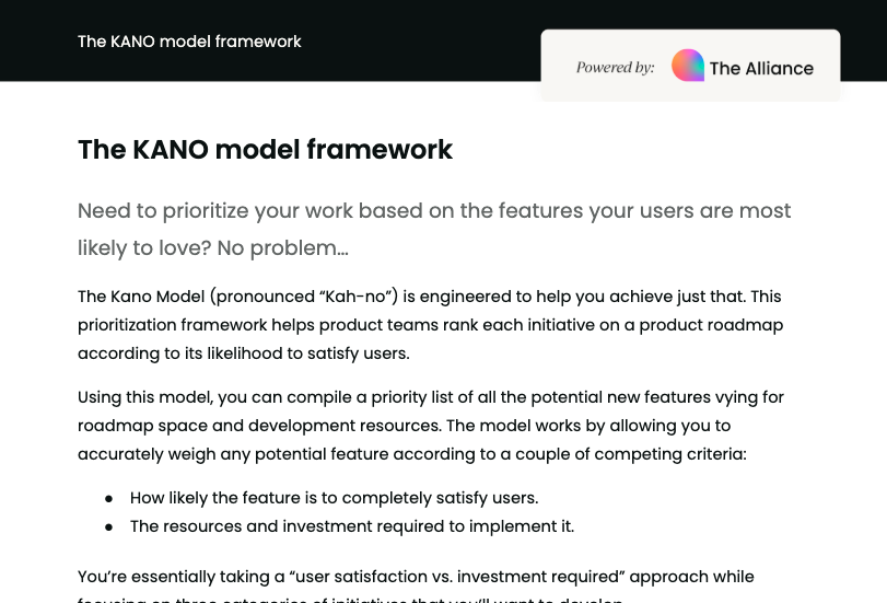 KANO model framework (template)